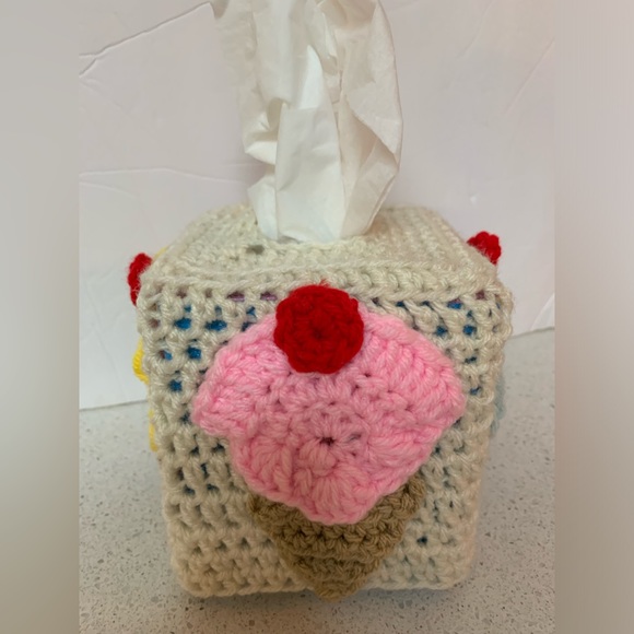 Hand Crafted | Accents | Ice Cream Cone Tissue Box Cover New Strawberry ...